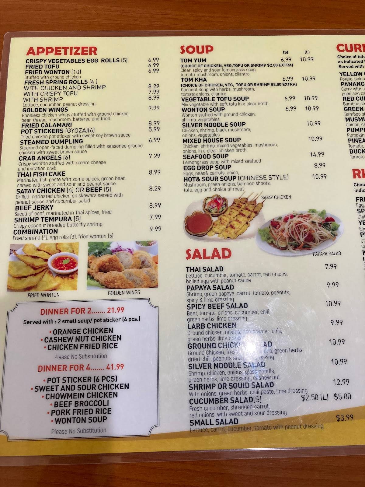 Menu at Thai Hachapi restaurant, Tehachapi