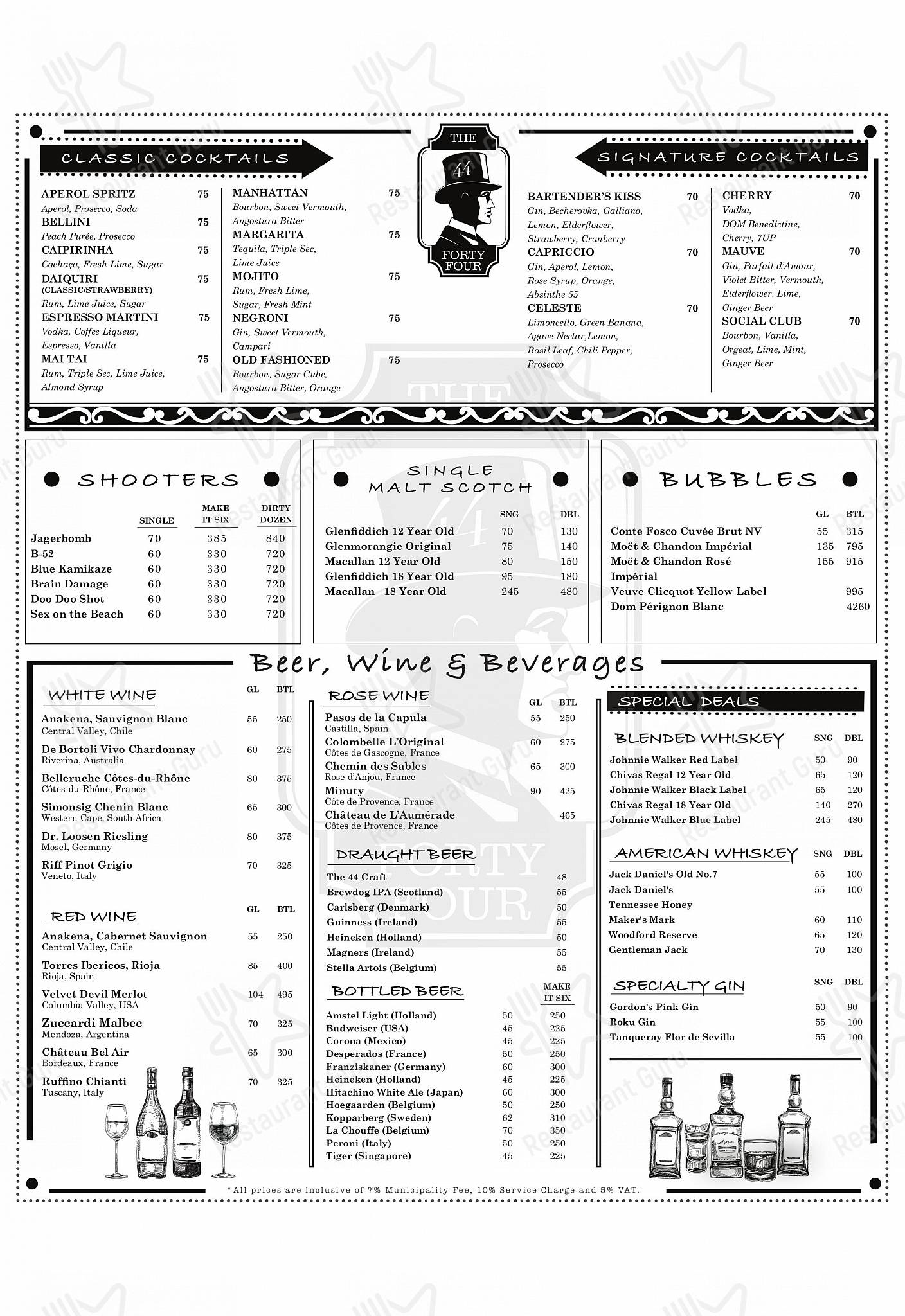 Menu at The 44 pub & bar, Dubai