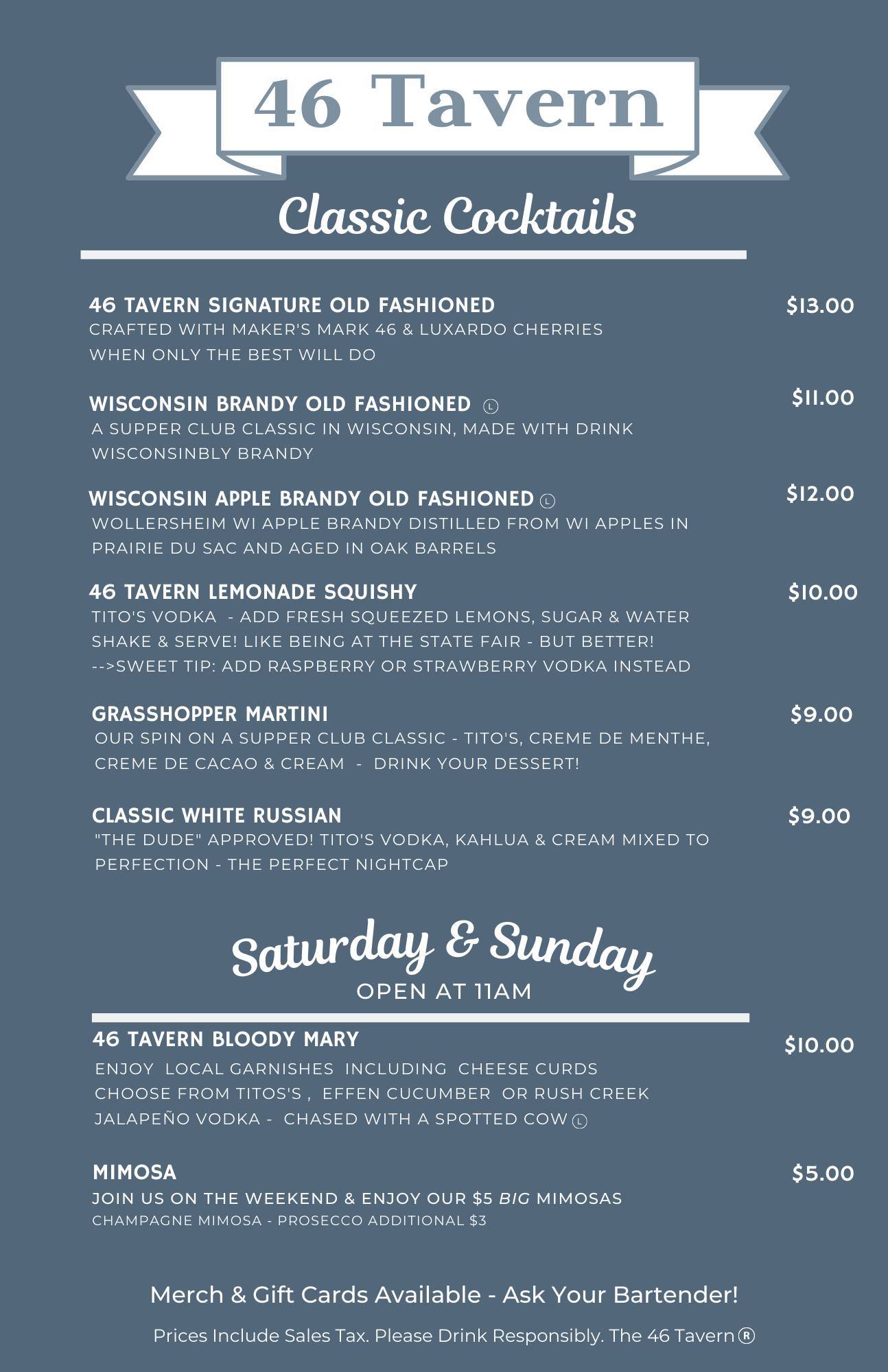 Menu at The 46 Tavern pub & bar, Walworth
