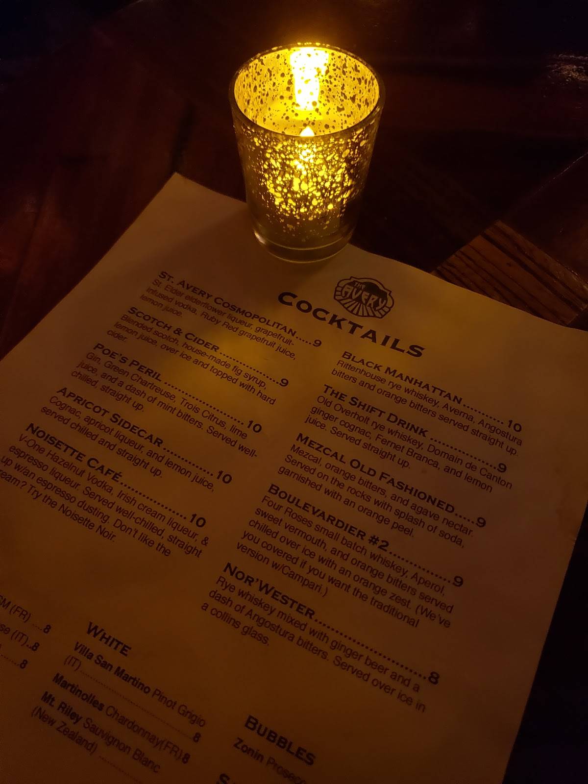 Menu at The Avery pub & bar, Providence
