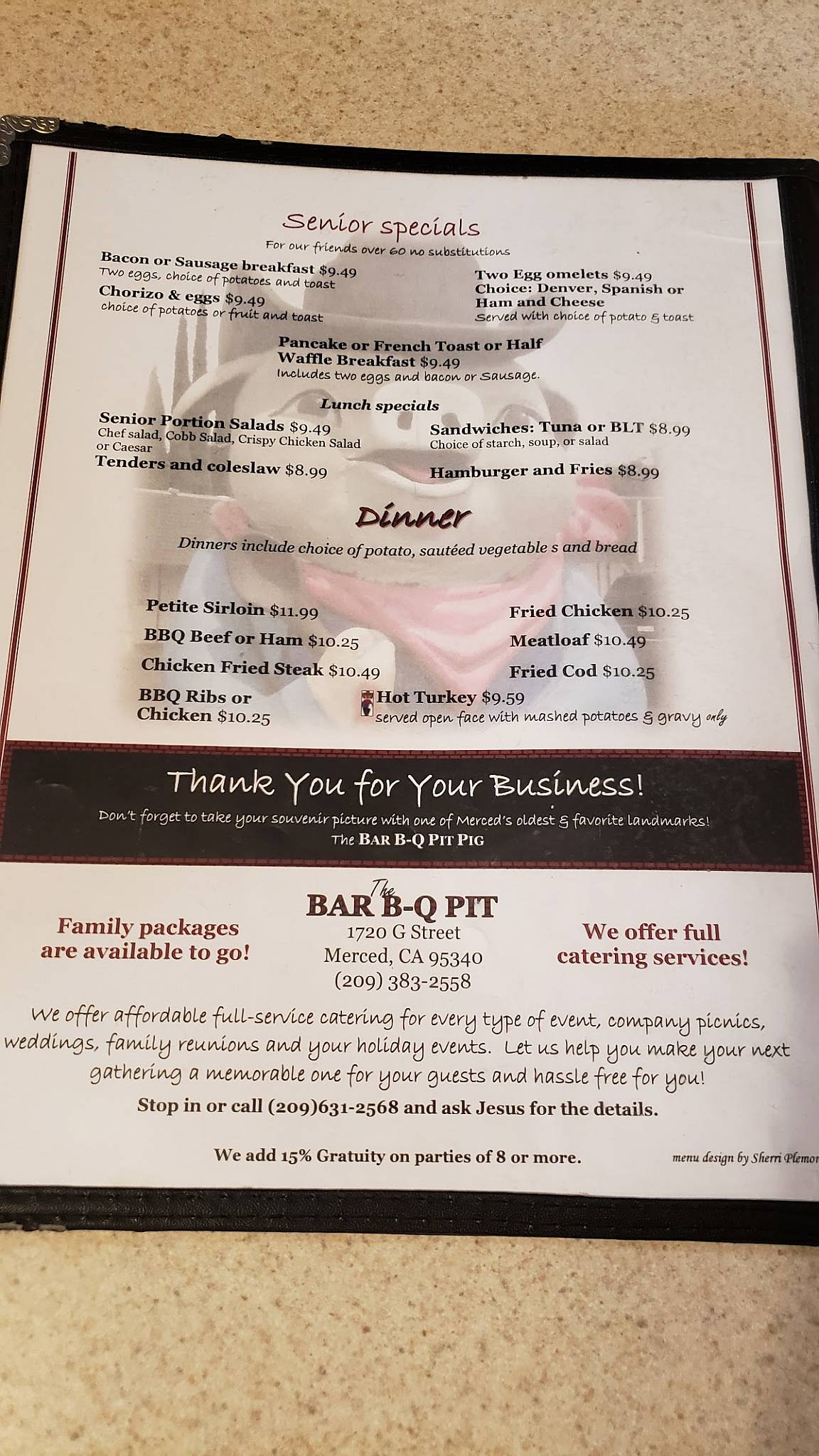 Menu at The Bar B-Q Pit, Merced