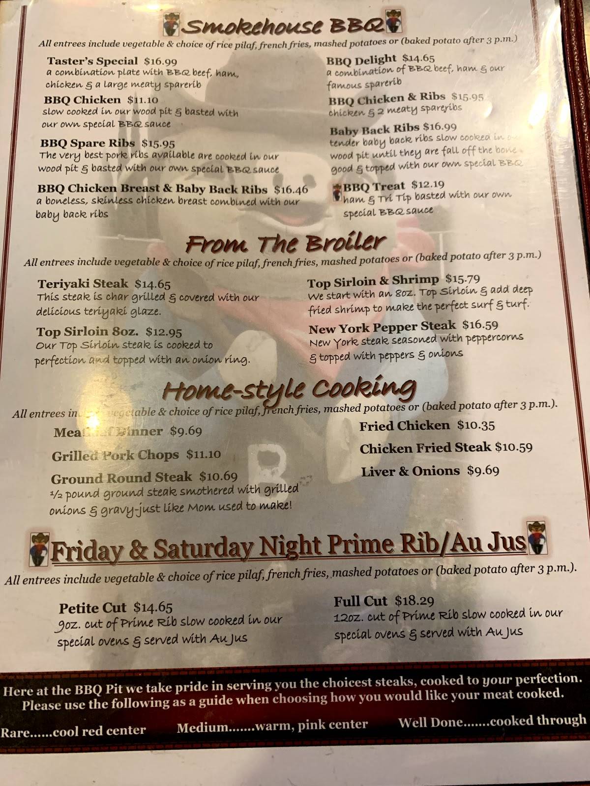 Menu at The Bar B-Q Pit, Merced