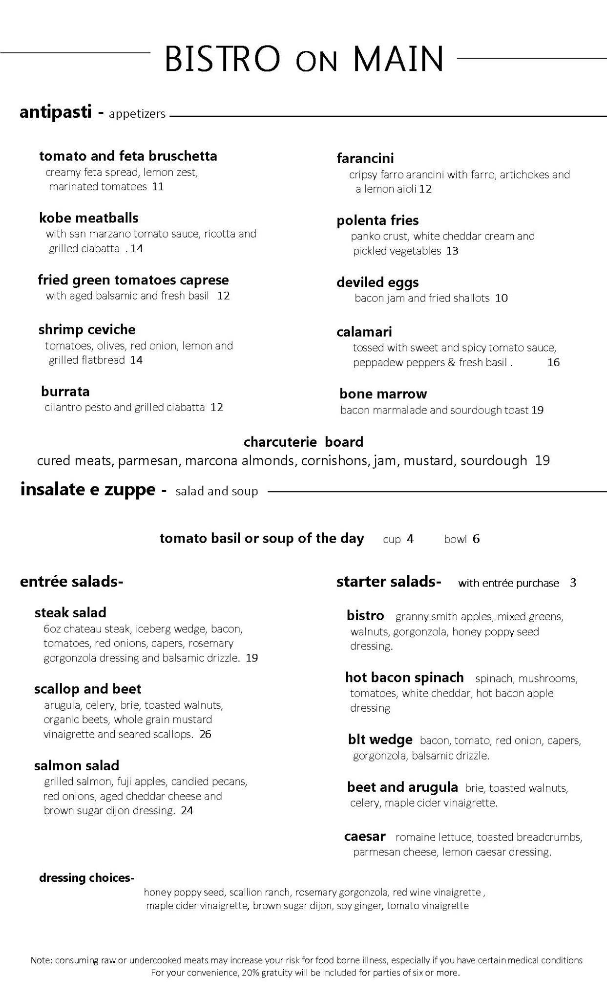 Menu at The Bistro restaurant, Findlay, 407 S Main St