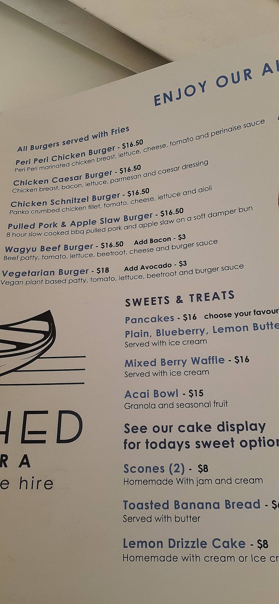 Menu at The Boatshed Woronora cafe, Woronora