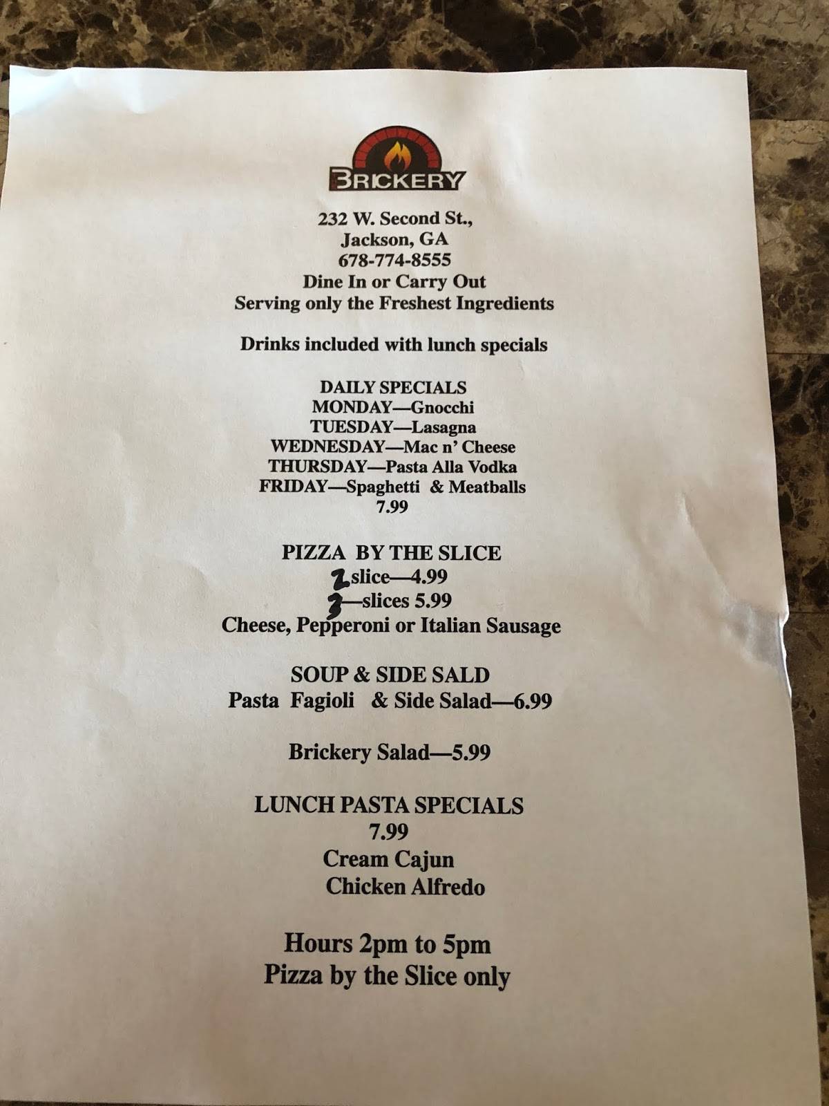 Menu at The Brickery pub & bar, Jackson