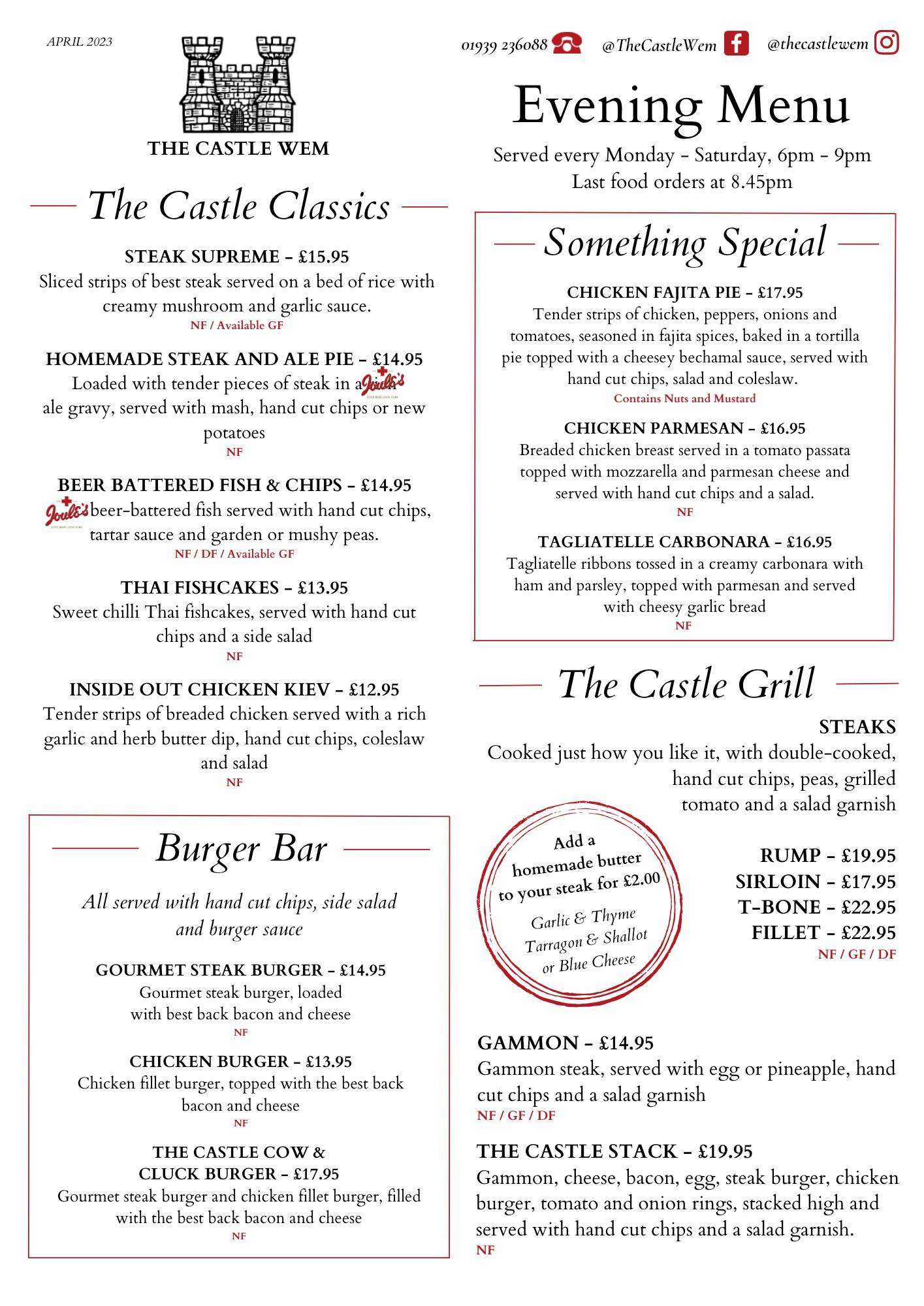 Menu at The Castle Hotel pub & bar, Tilley