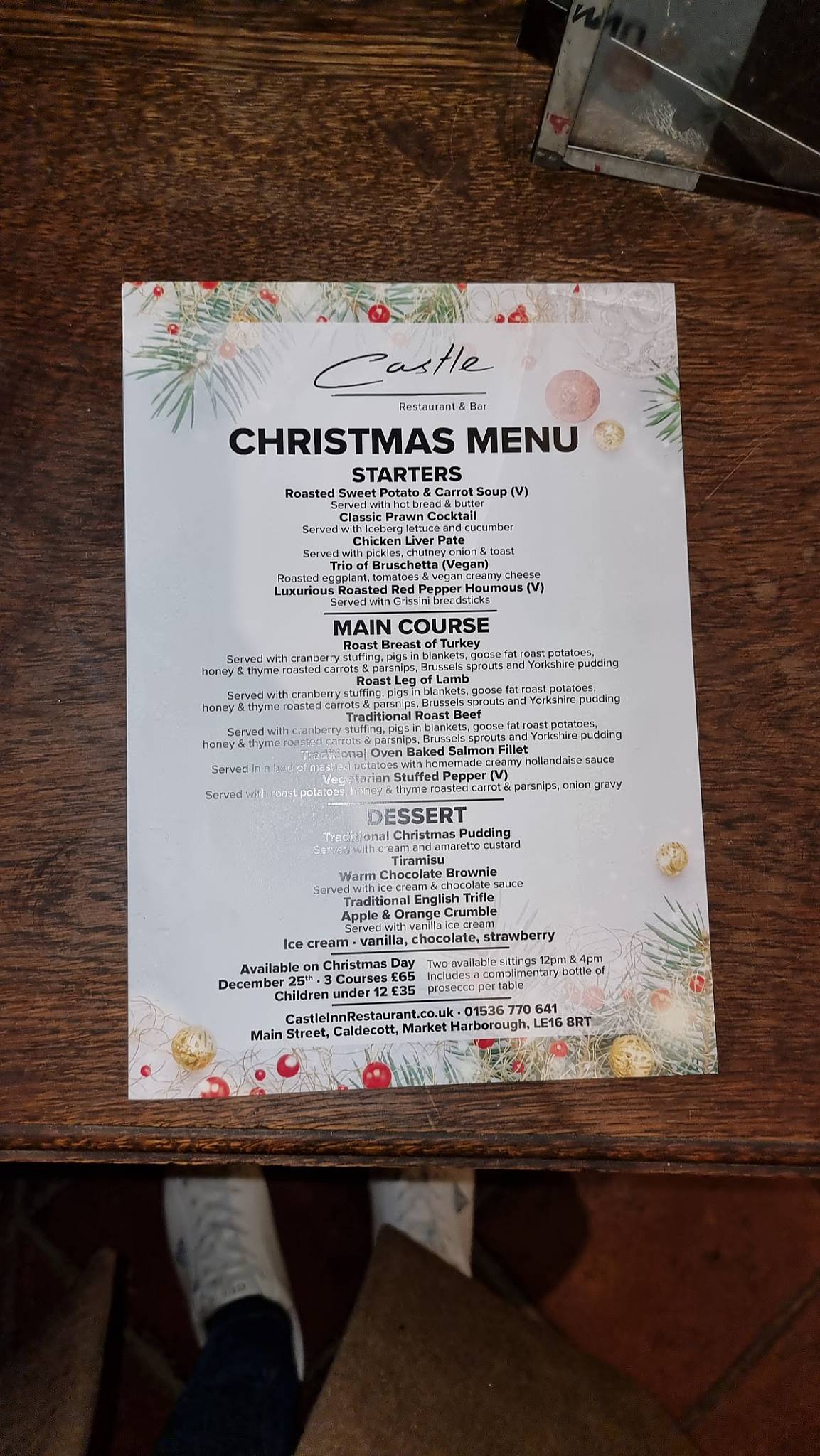 Menu at The Castle Inn restaurant, Caldecott