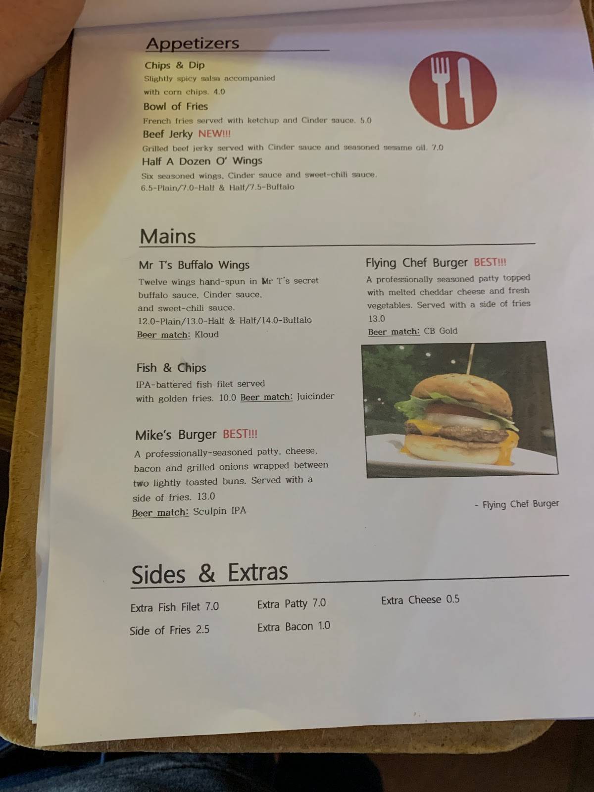 Menu at The Cinder Bar, Incheon