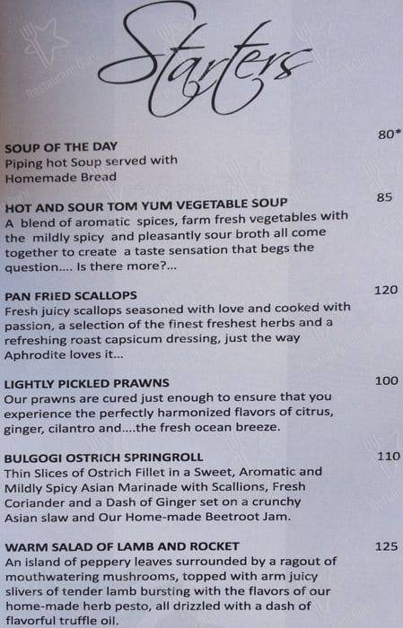 Menu at The Clipper restaurant, Cape Town