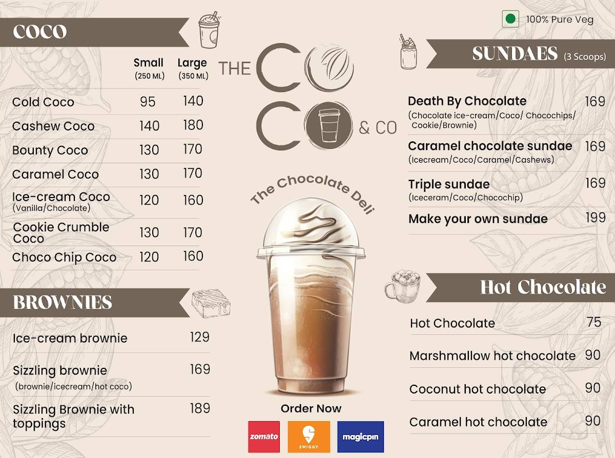 Menu at The Coco & Co. - Swim in the divine taste of Chocolate, Hyderabad