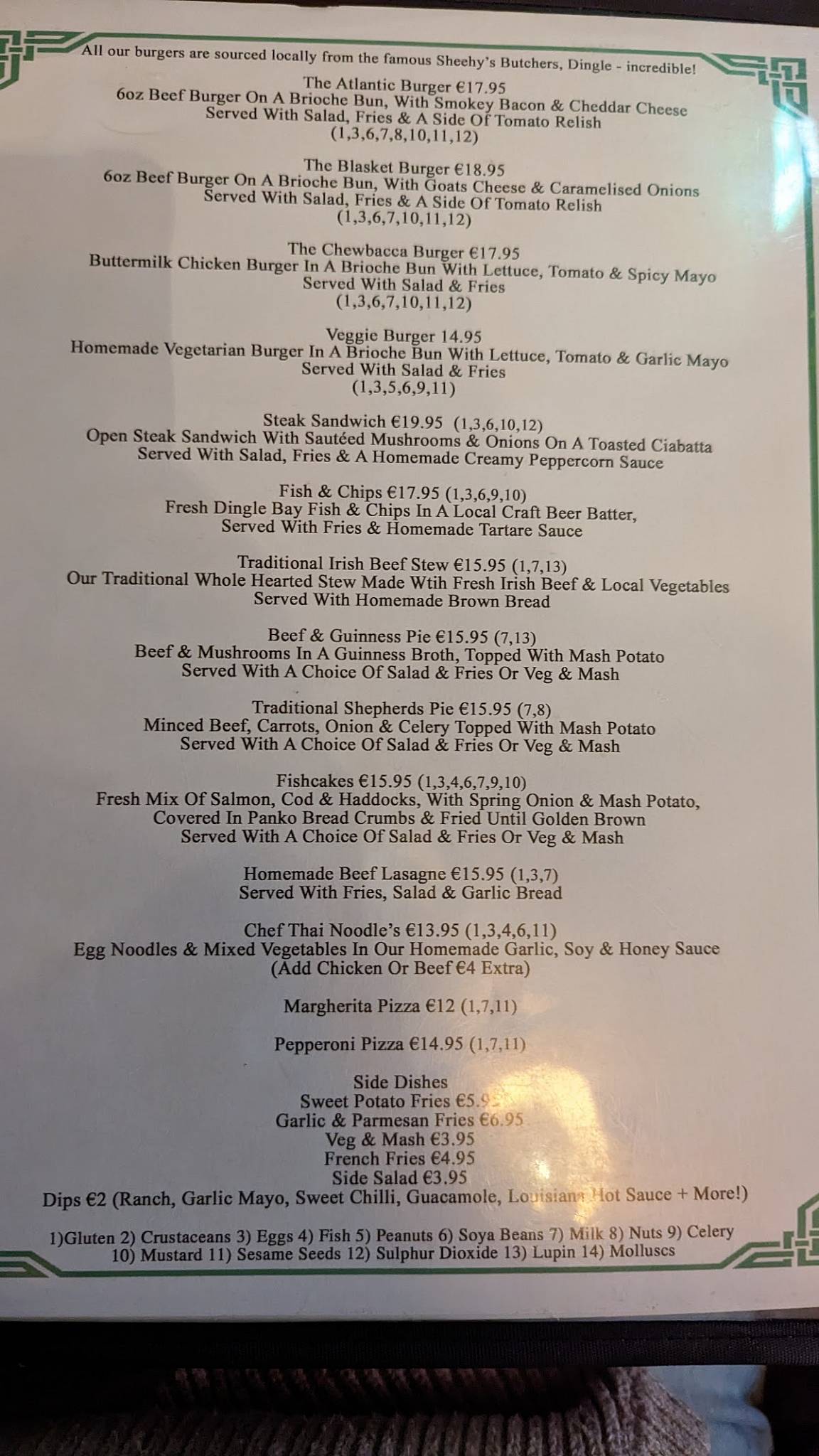 Menu at The Dingle Pub, Dingle