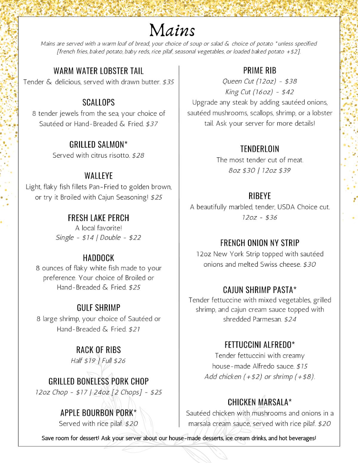 Menu at The Elbow Room steakhouse, Manitowoc
