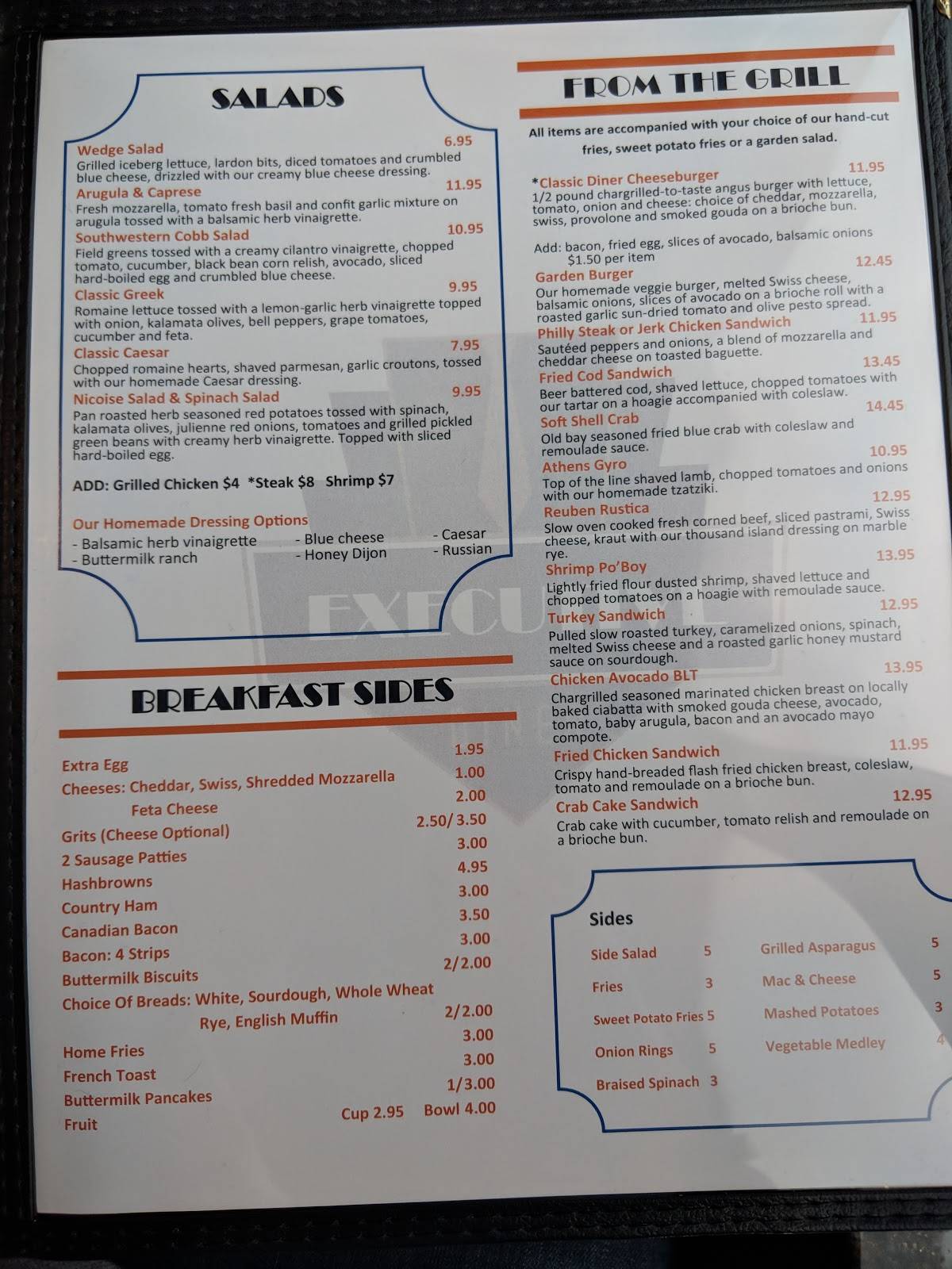 Menu at The Executive Diner restaurant, Alexandria
