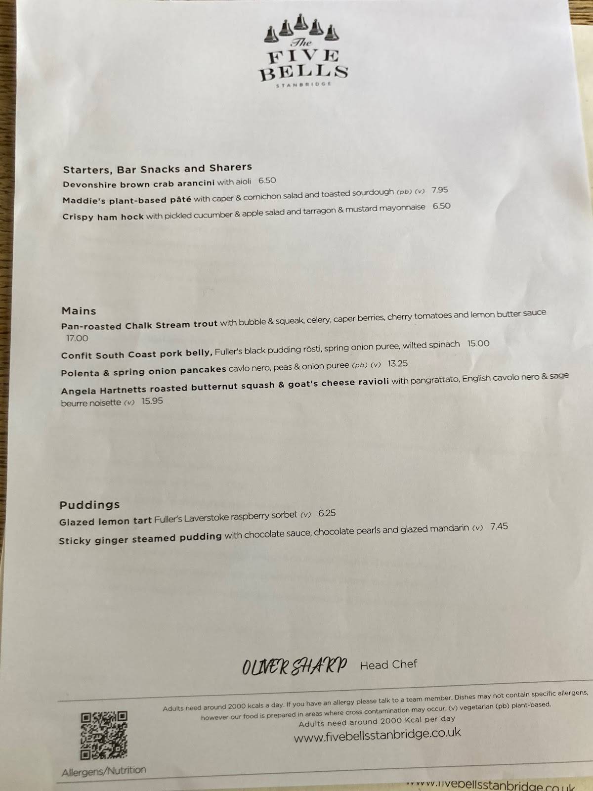 Menu at The Five Bells, Leighton Buzzard pub & bar, Leighton Buzzard
