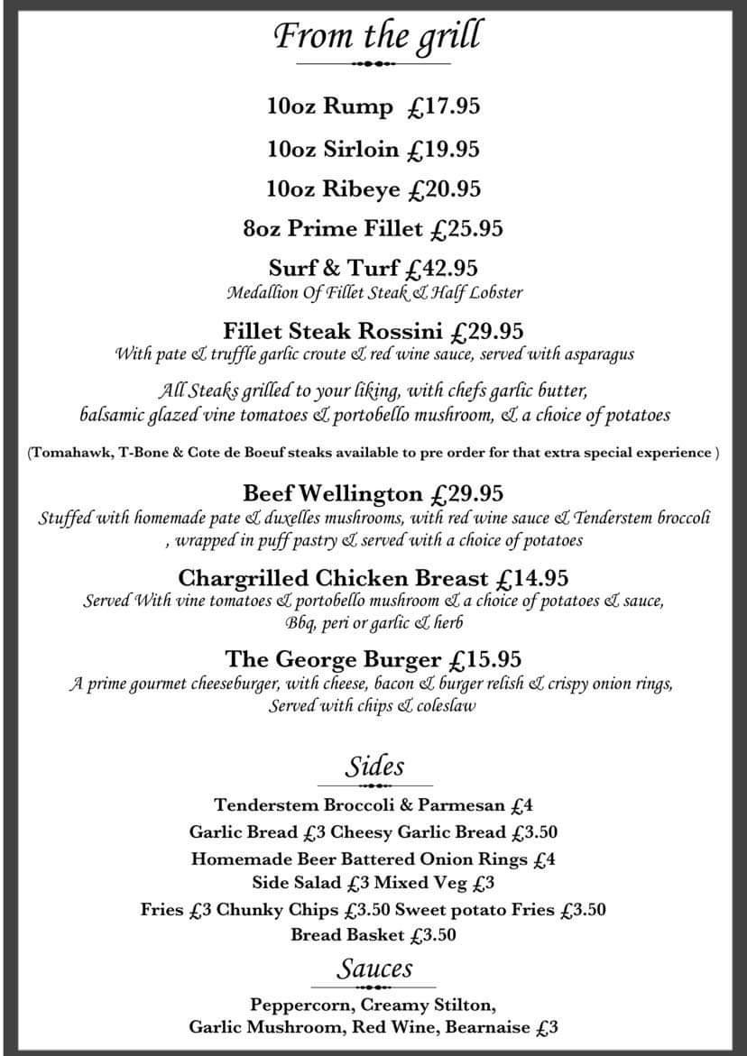 Menu at The George Hotel pub & bar, Chepstow