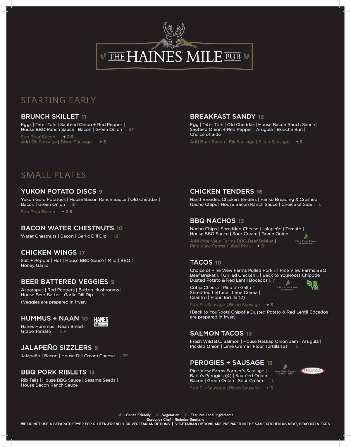 Menu at The Haines Mile Pub, Saskatoon, Meadows Pkwy #20