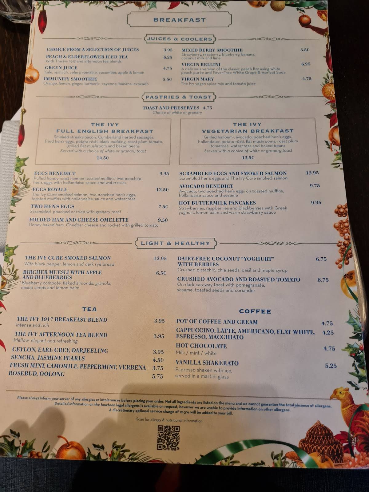 Menu at The Ivy Cafe Marylebone, London, 96 Marylebone Ln