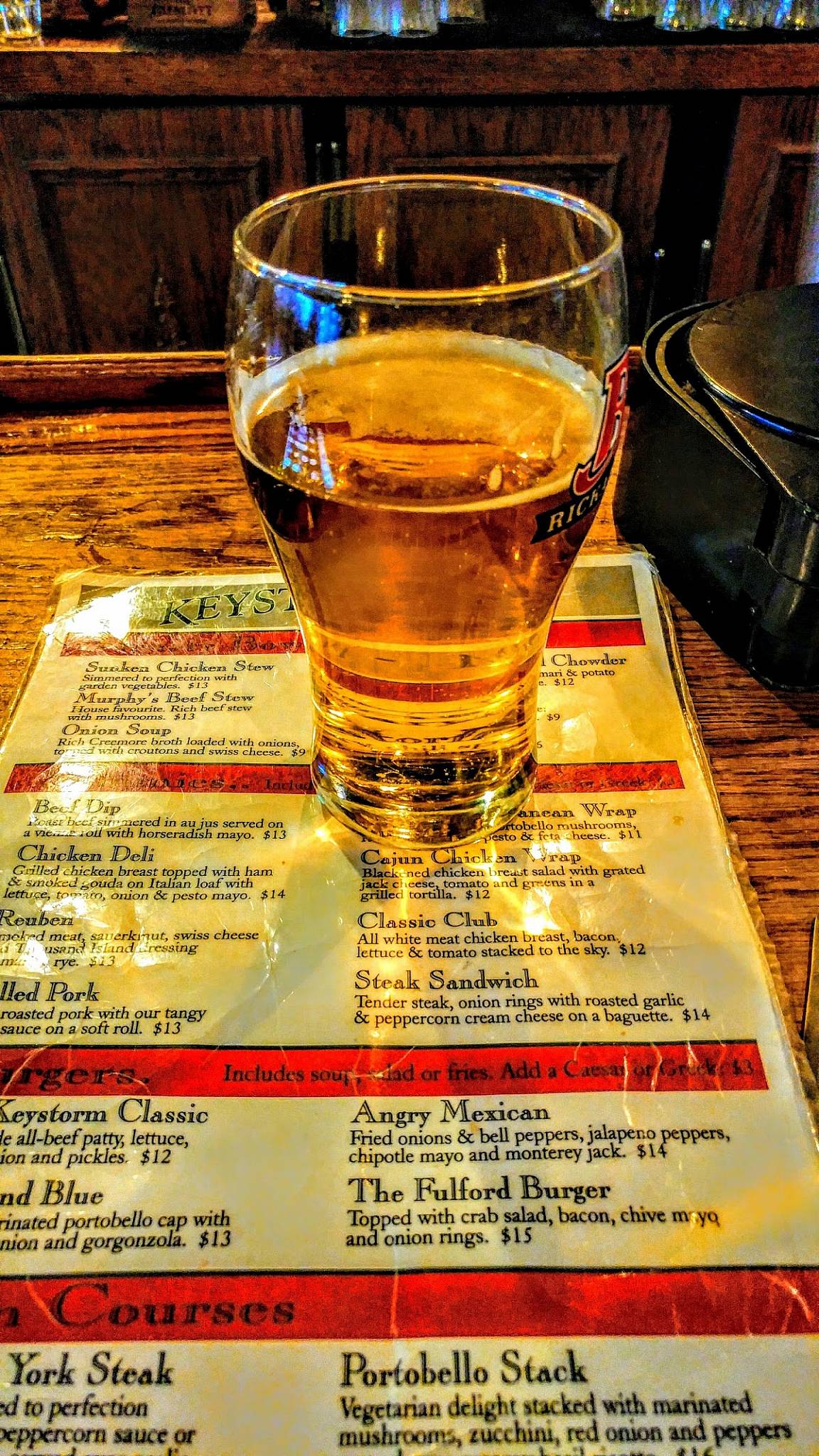 Menu at The Keystorm Pub, Brockville