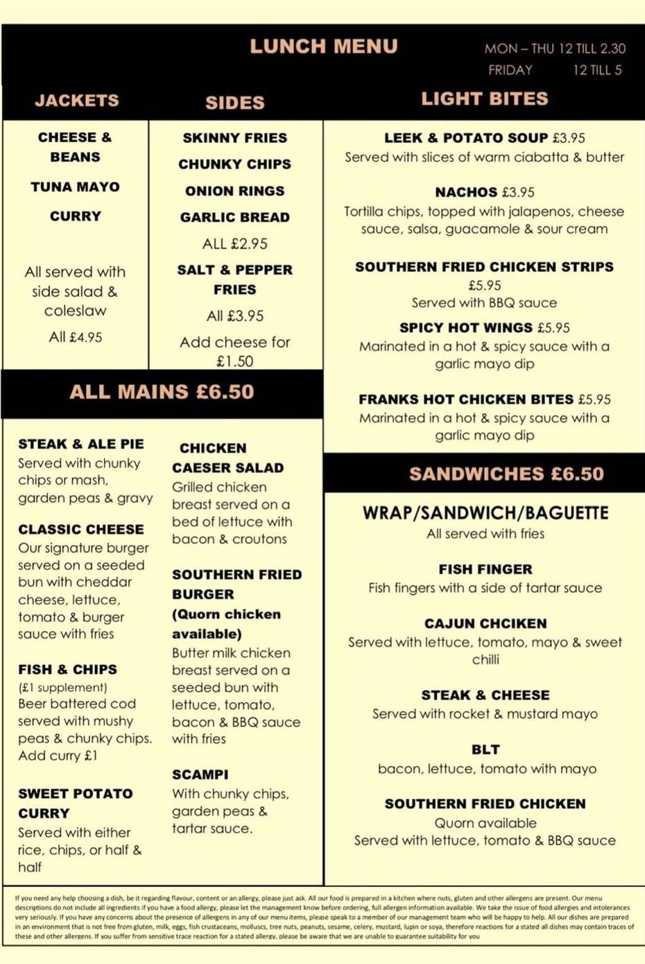 Menu at The King George Pub, Altrincham