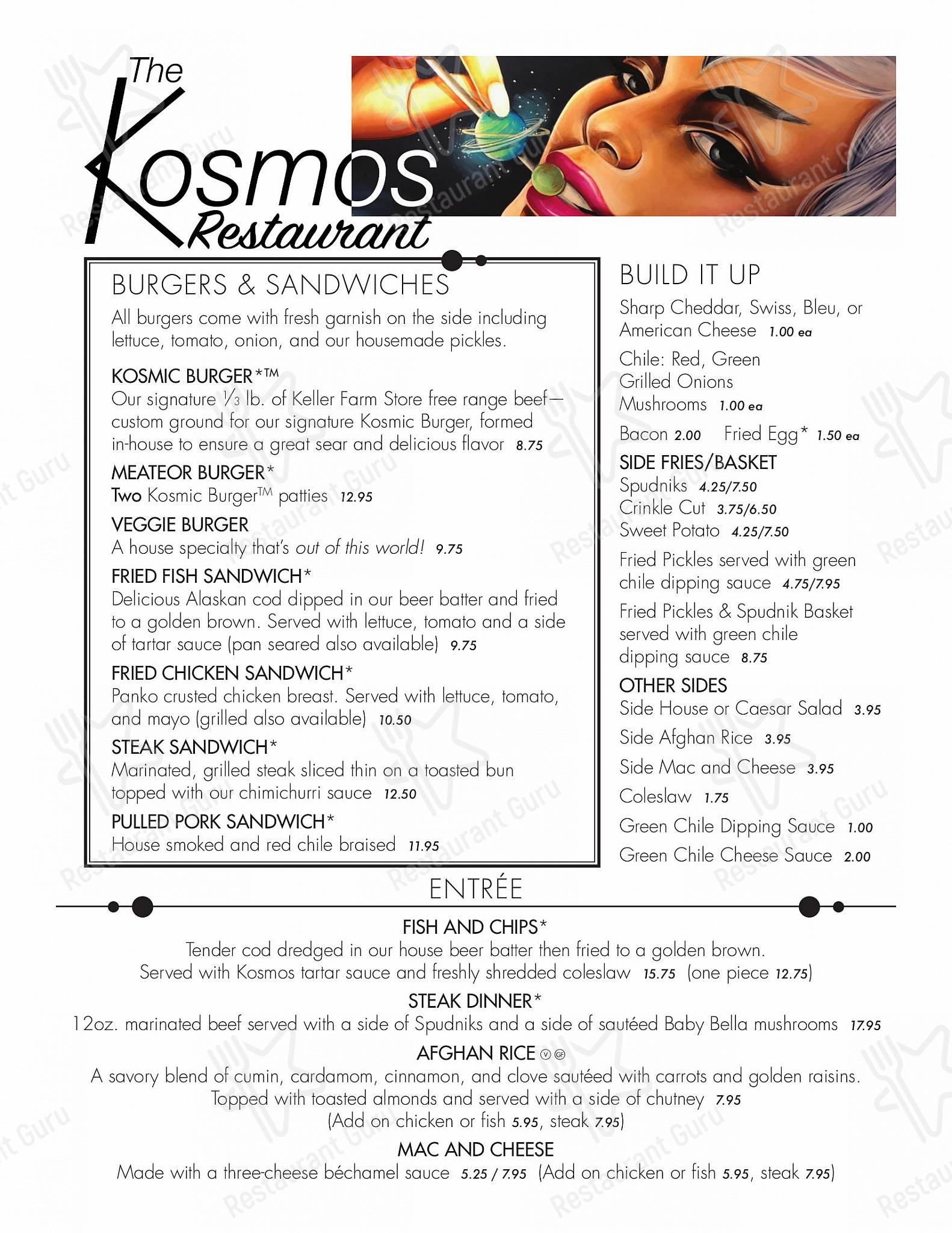 Menu at The Kosmos Restaurant, Albuquerque