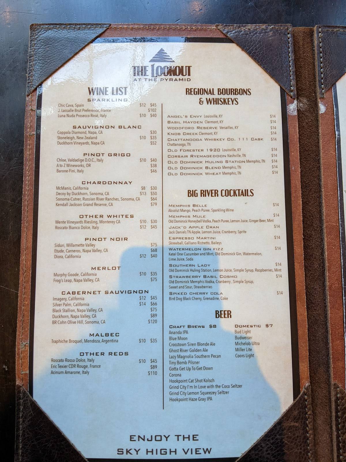 Menu at The Lookout at the Pyramid pub & bar, Memphis