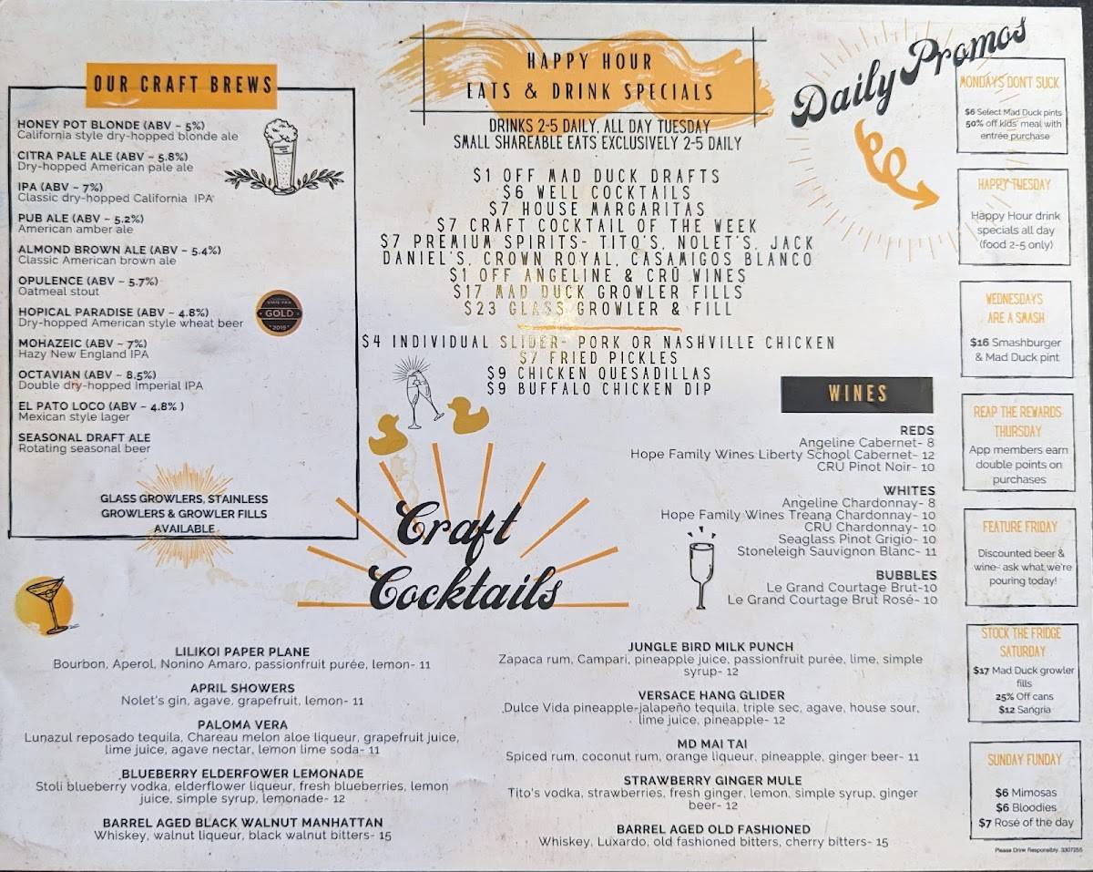 Menu at The Mad Duck pub & bar, Clovis, 765 W Herndon Ave #200