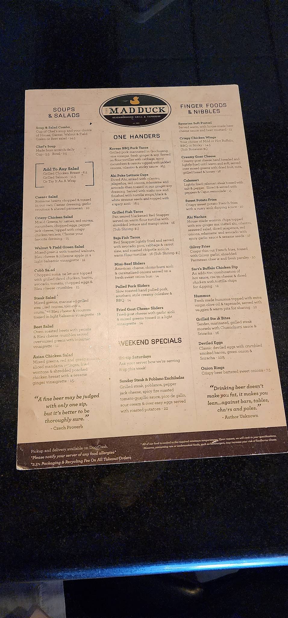 Menu at The Mad Duck pub & bar, Clovis, 765 W Herndon Ave #200