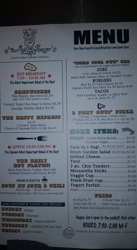 Menu at The Mad Hugger Cafe, Brainerd