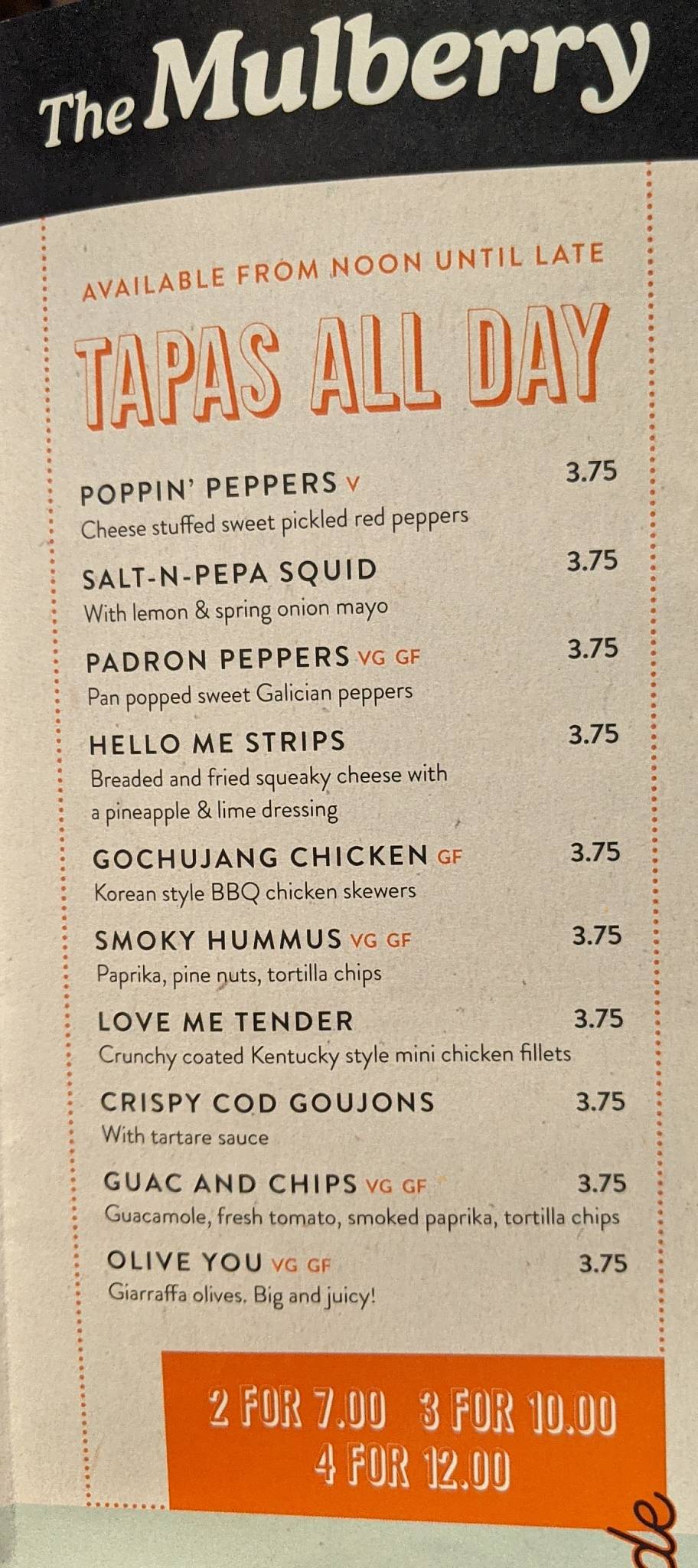 Menu at The Mulberry - Coventry pub & bar, Coventry