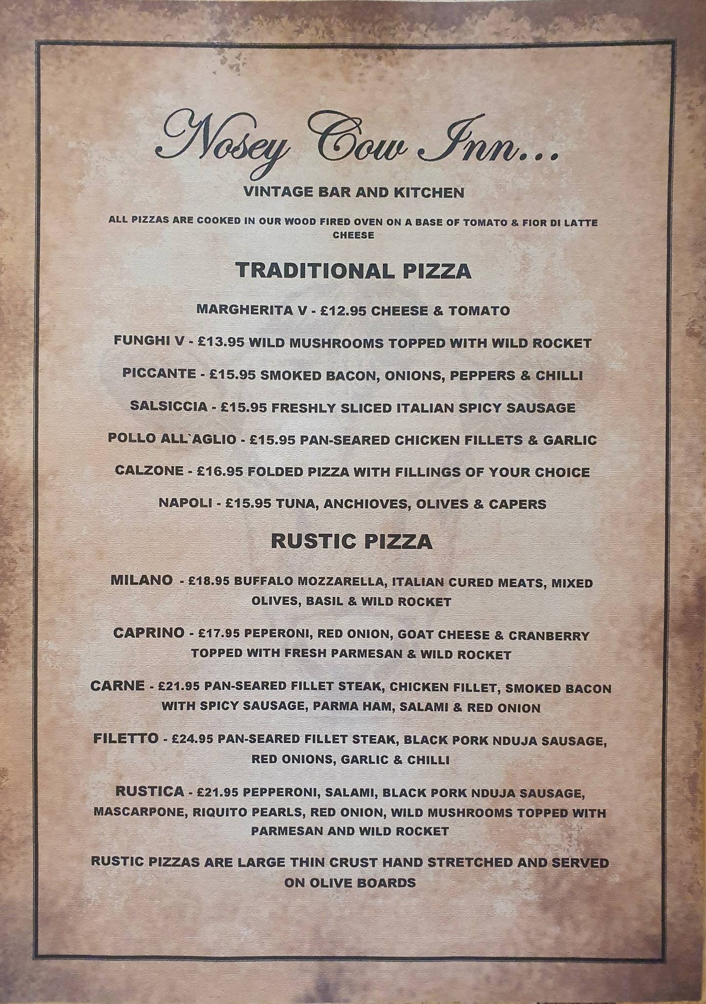 Menu at The Nosey Cow Inn pub & bar, Carlisle
