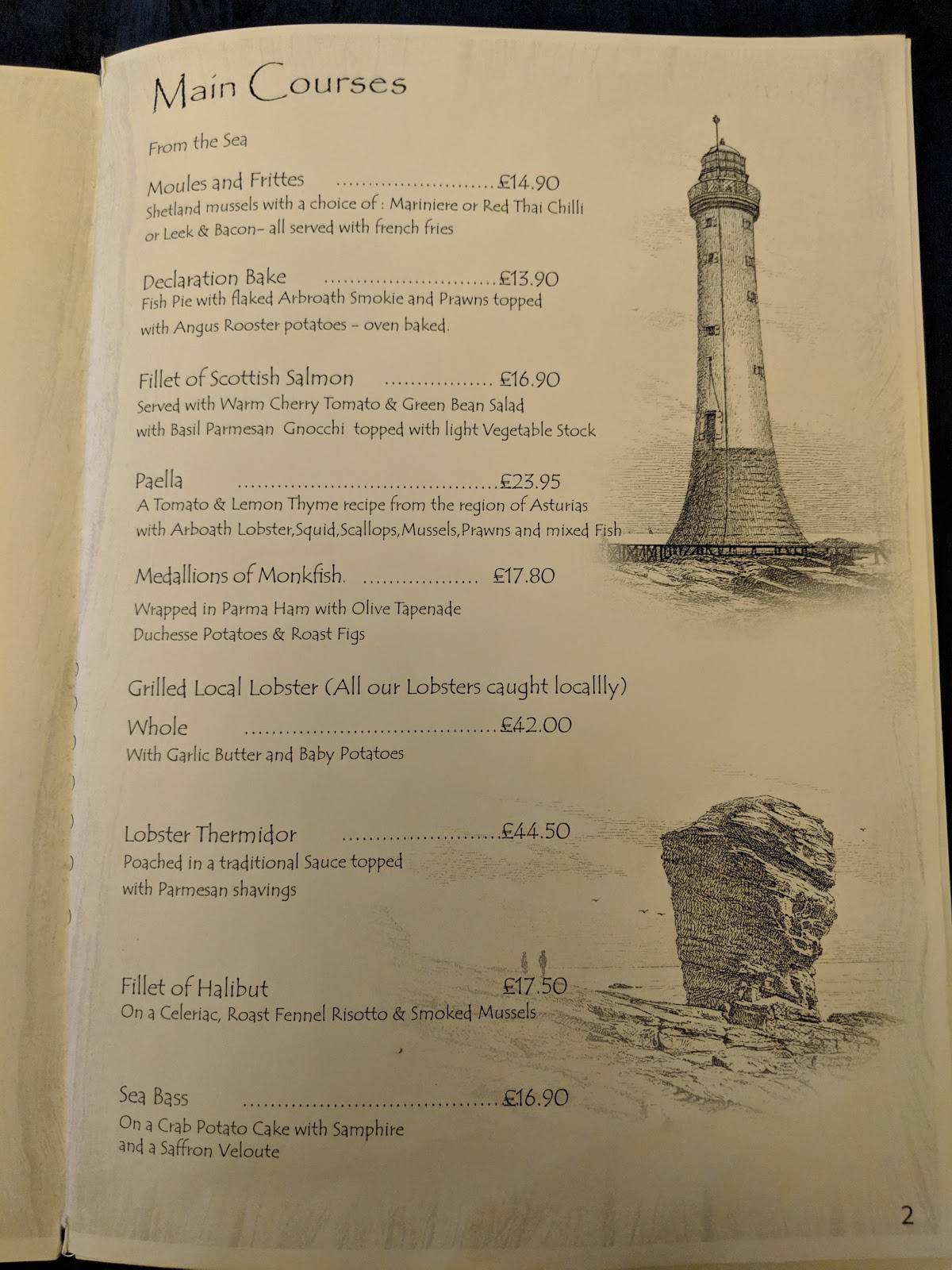 Menu at The Old Boatyard Restaurant, Arbroath