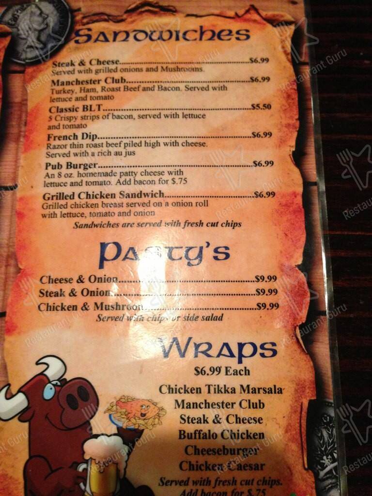 Menu at The Old Bull and Bush Pub and Eatery, Myrtle Beach