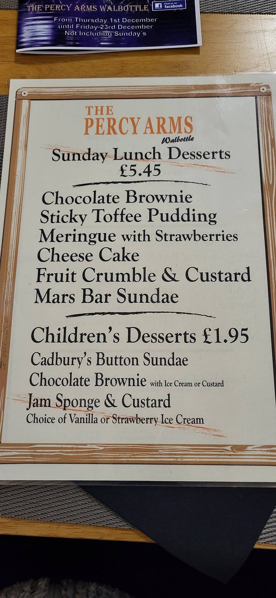 Menu at The Percy Arms Walbottle pub & bar, Newcastle upon Tyne, Queens Rd
