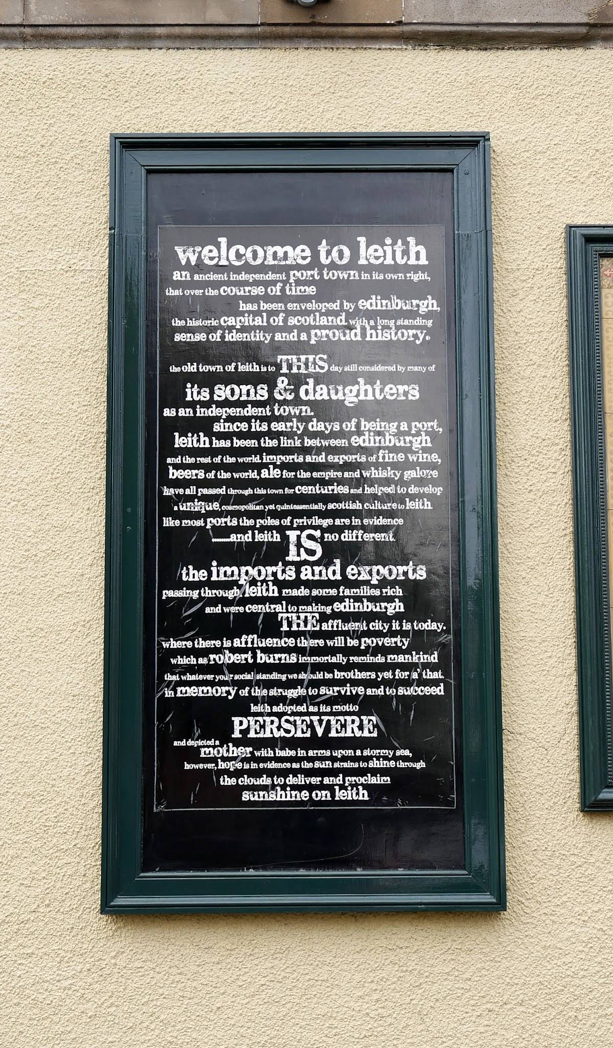 Menu at The Persevere Bar, Edinburgh