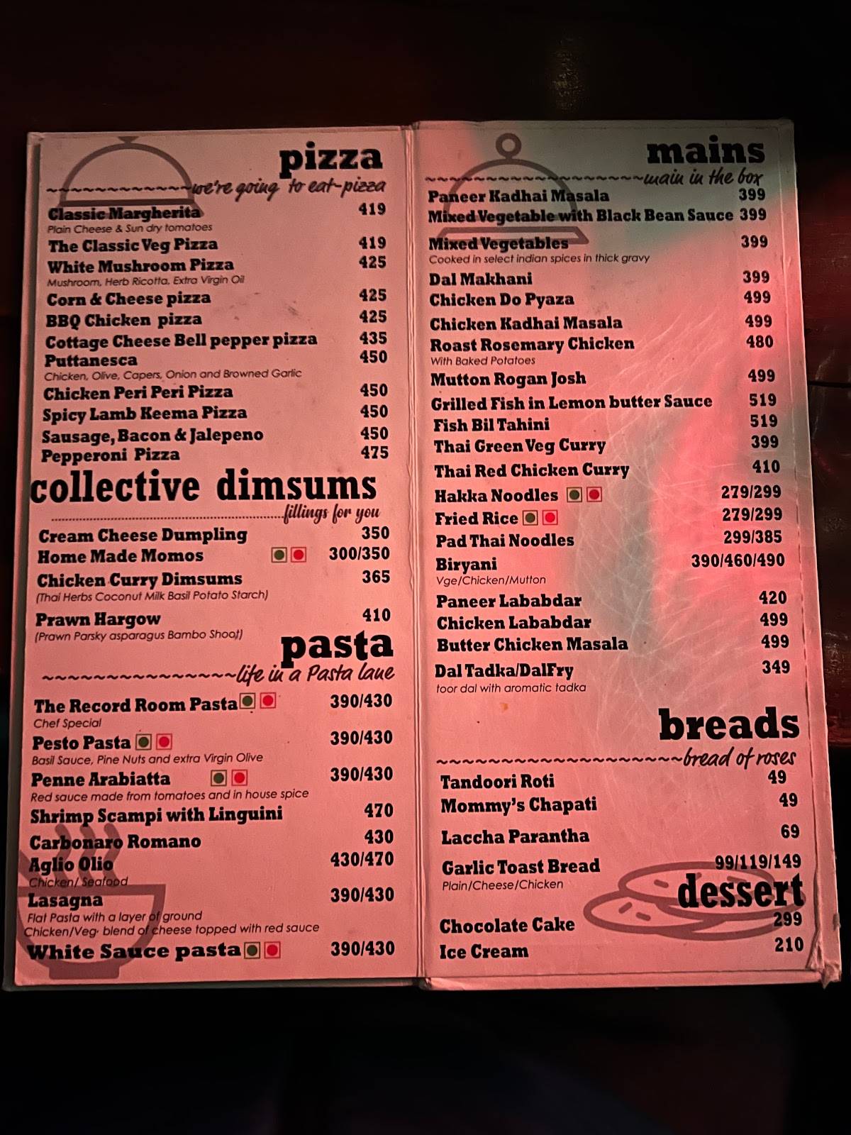 Menu at The Record Room Delhi, New Delhi