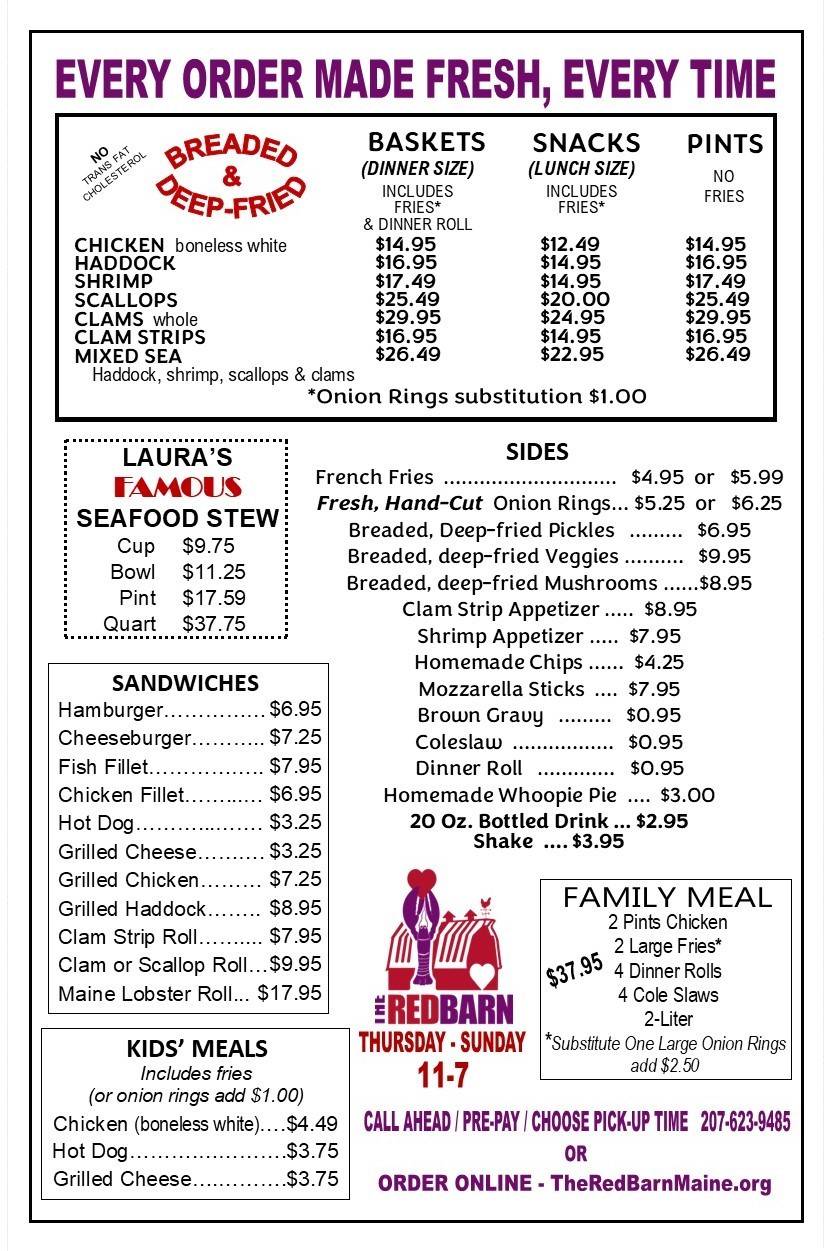 Menu at The Red Barn, Augusta, 455 Riverside Dr