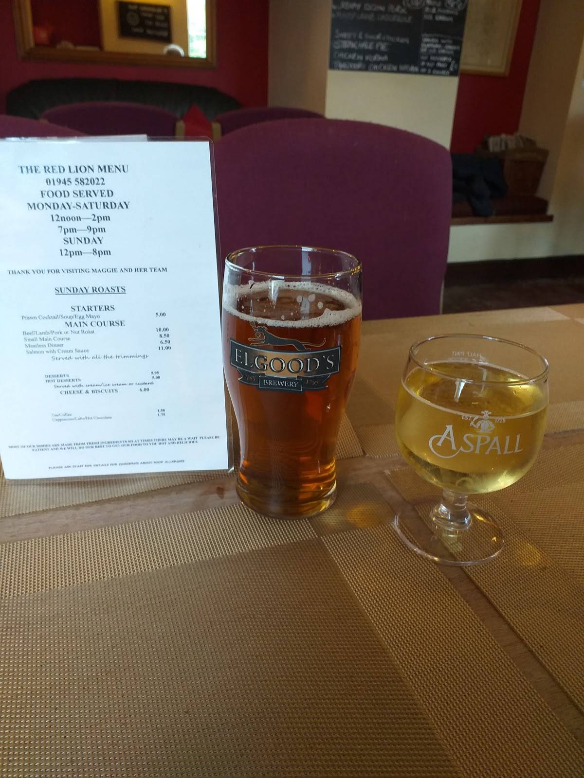 Menu at The Red Lion restaurant, Wisbech