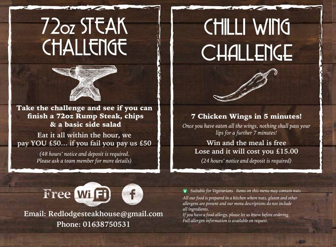 Menu at The Red Lodge Steakhouse & Bar, Red Lodge