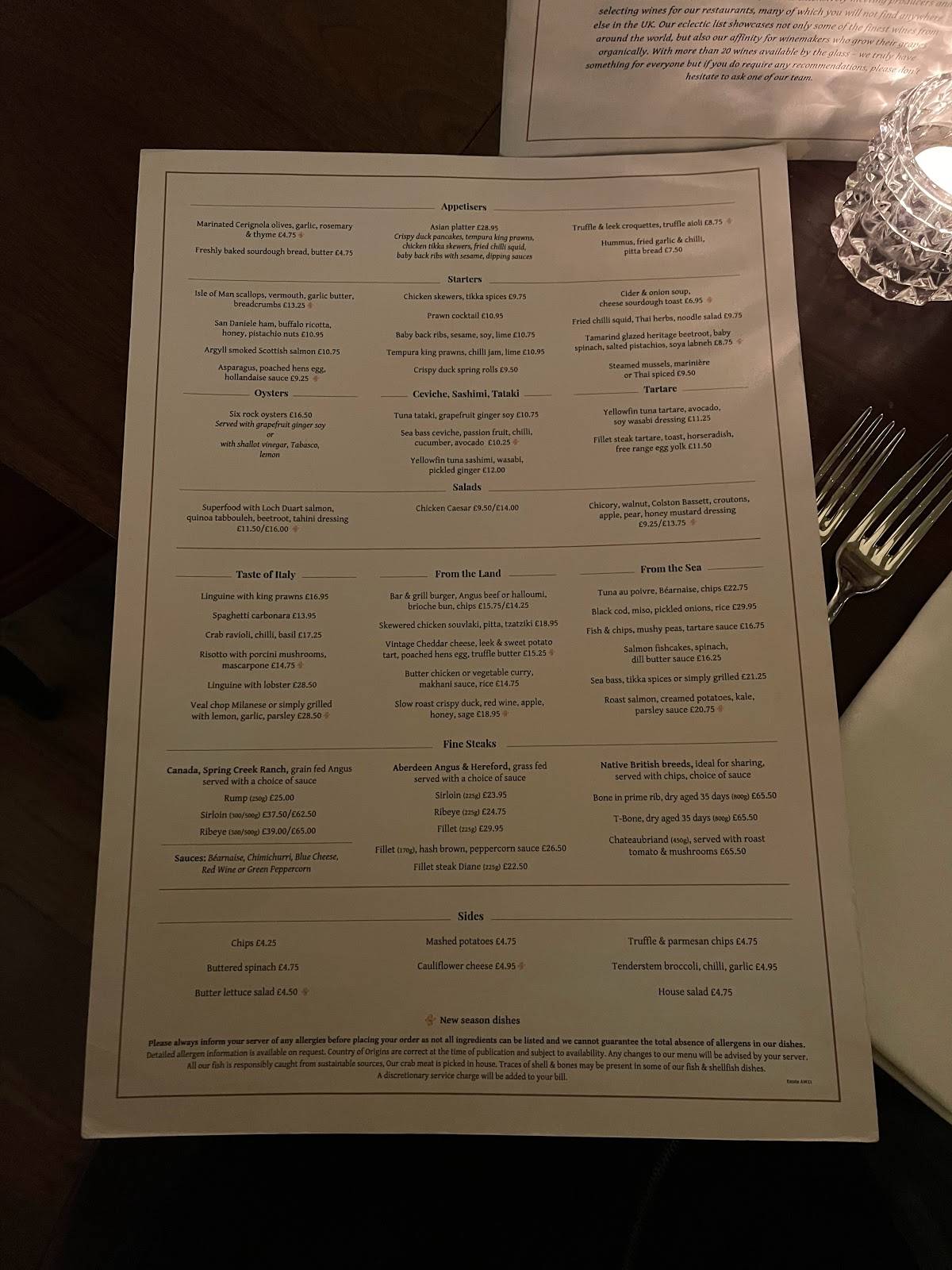 Menu at The Restaurant Bar & Grill Liverpool, Liverpool, Halifax House