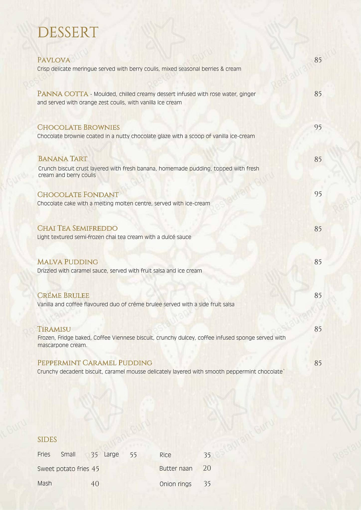 Menu at The Rooftop Restaurant, Johannesburg