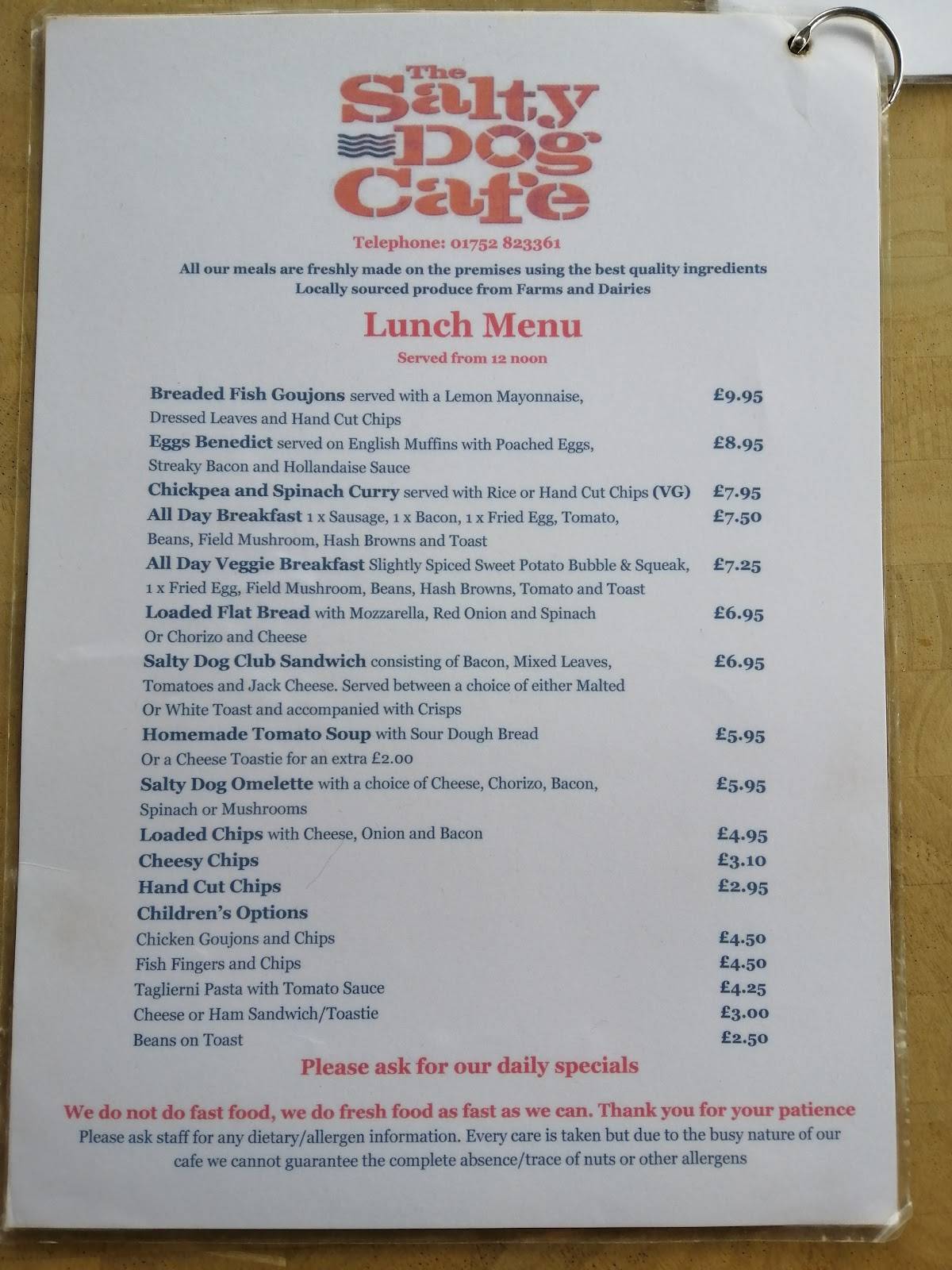 Menu at The Salty Dog Cafe, Torpoint