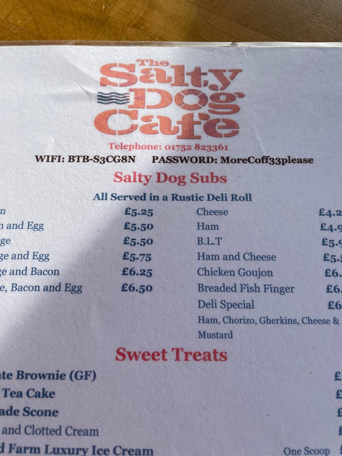 Menu at The Salty Dog Cafe, Torpoint