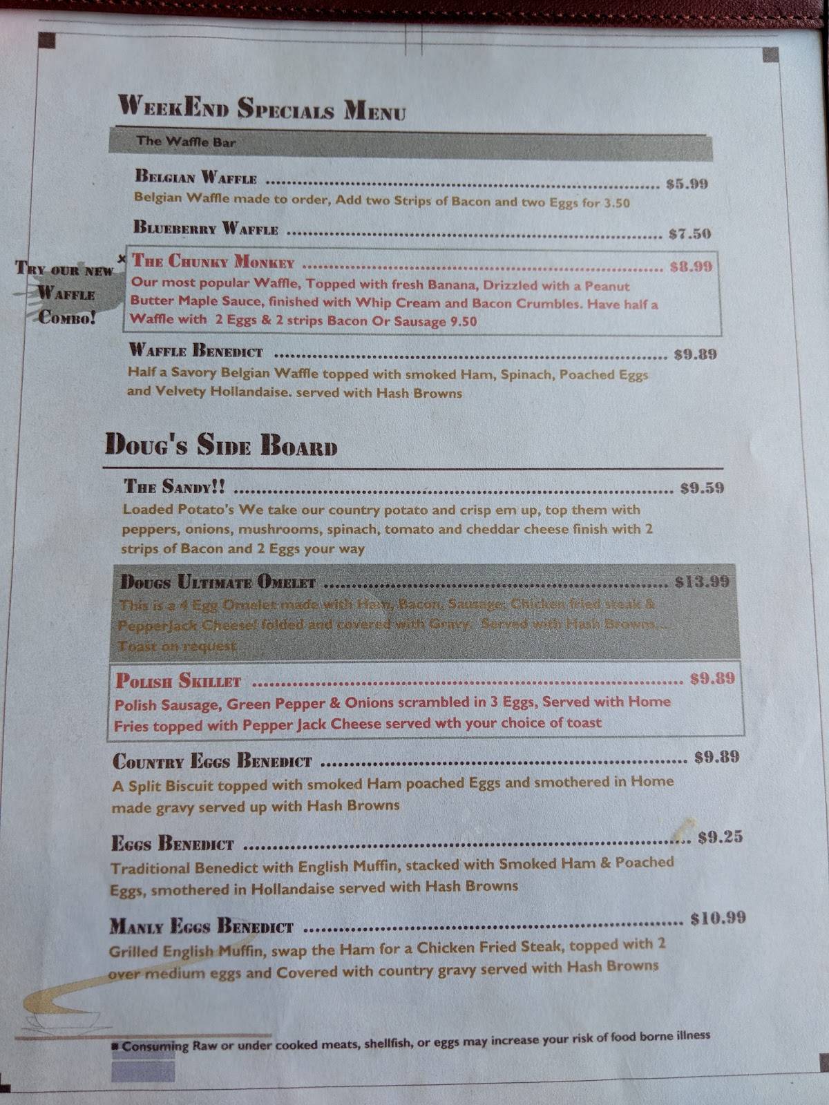 Menu at The Sandstone Cafe, Tenino