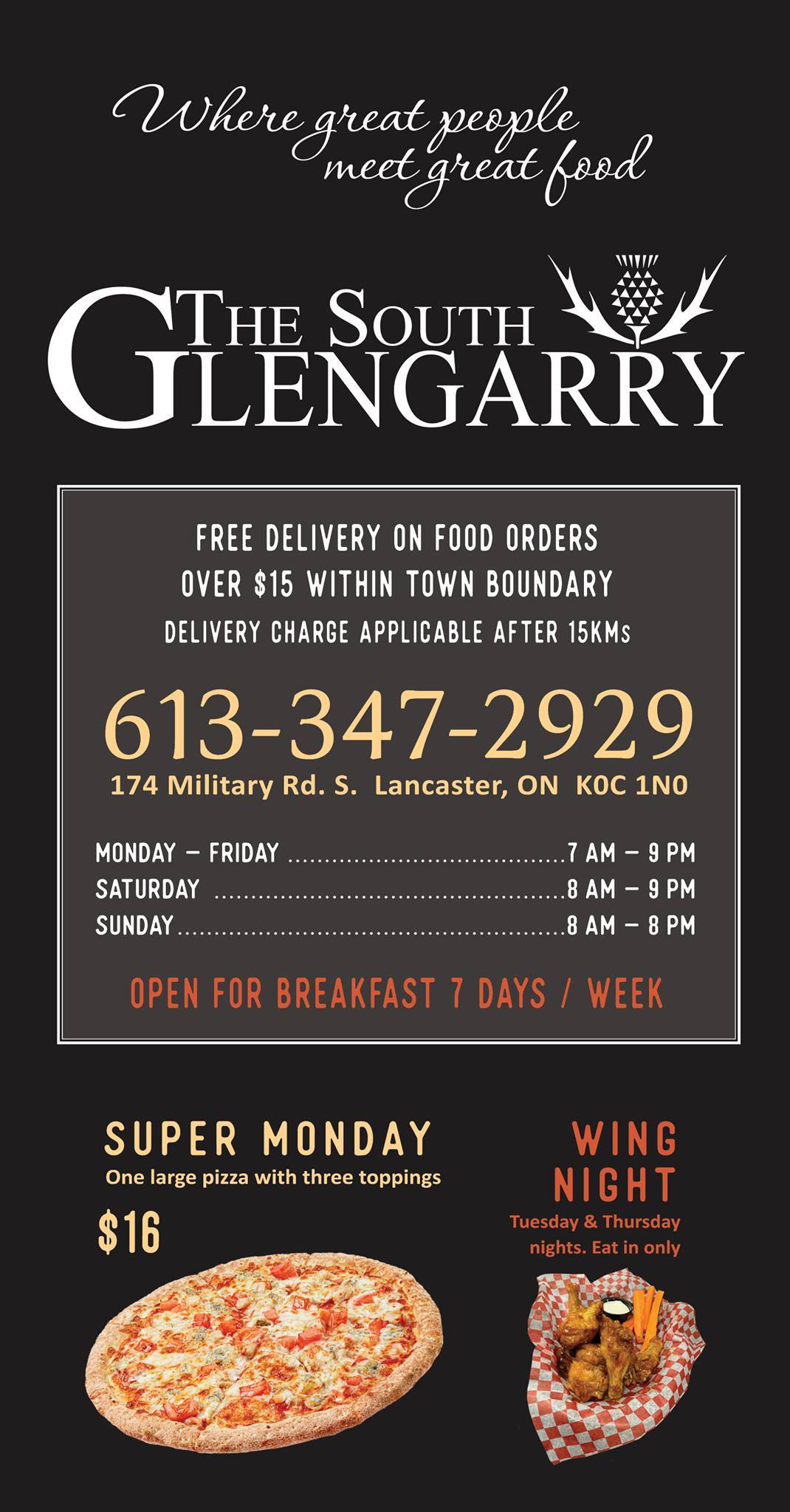 Menu at The South Glengarry Restaurant, South Lancaster
