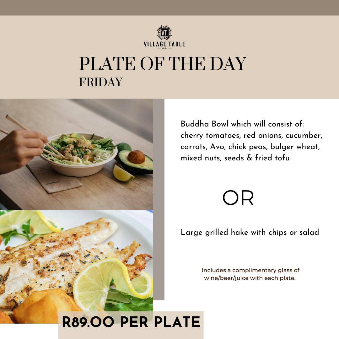 Menu at The Village Table restaurant, Durban