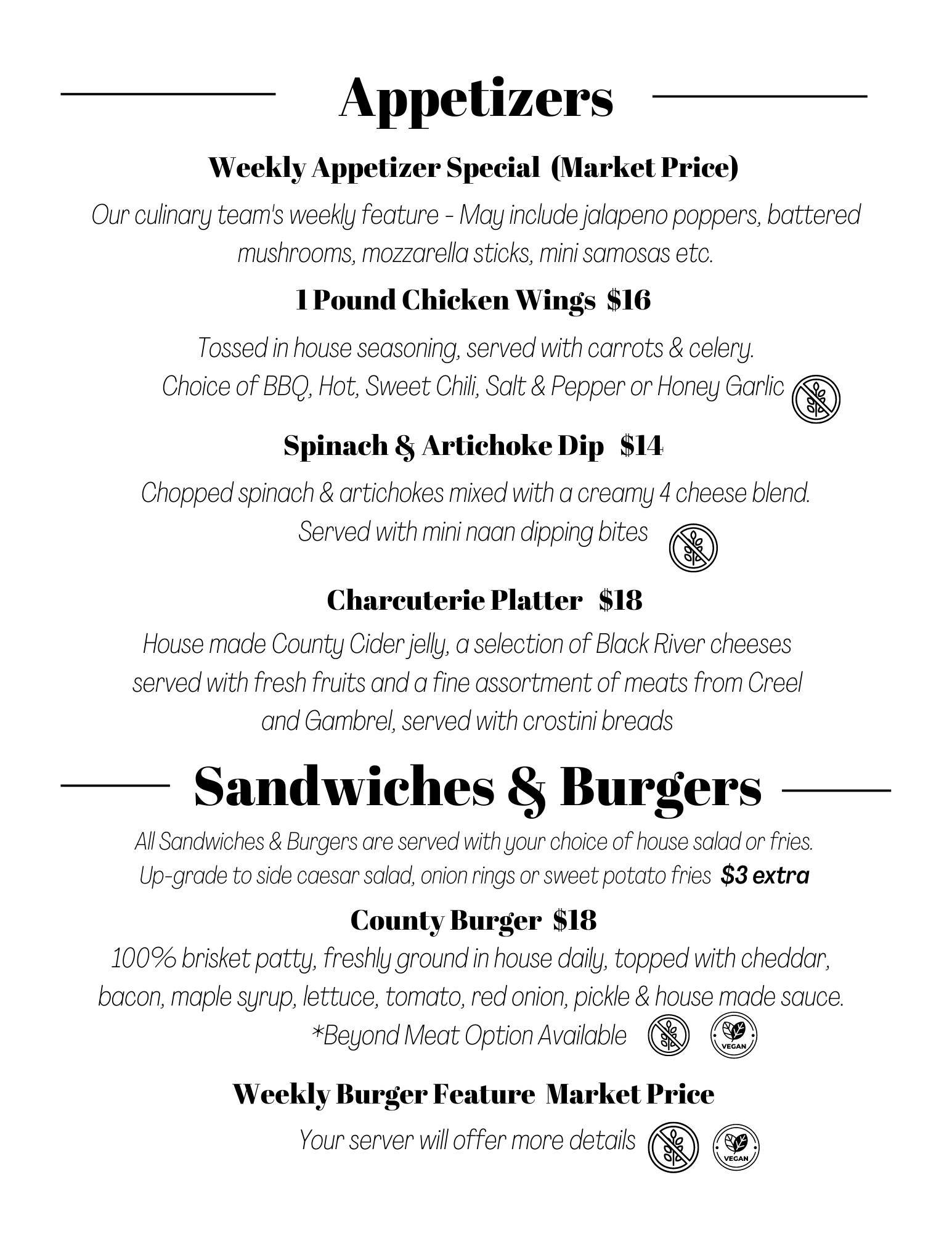 Menu at The Waring House Restaurant, Prince Edward