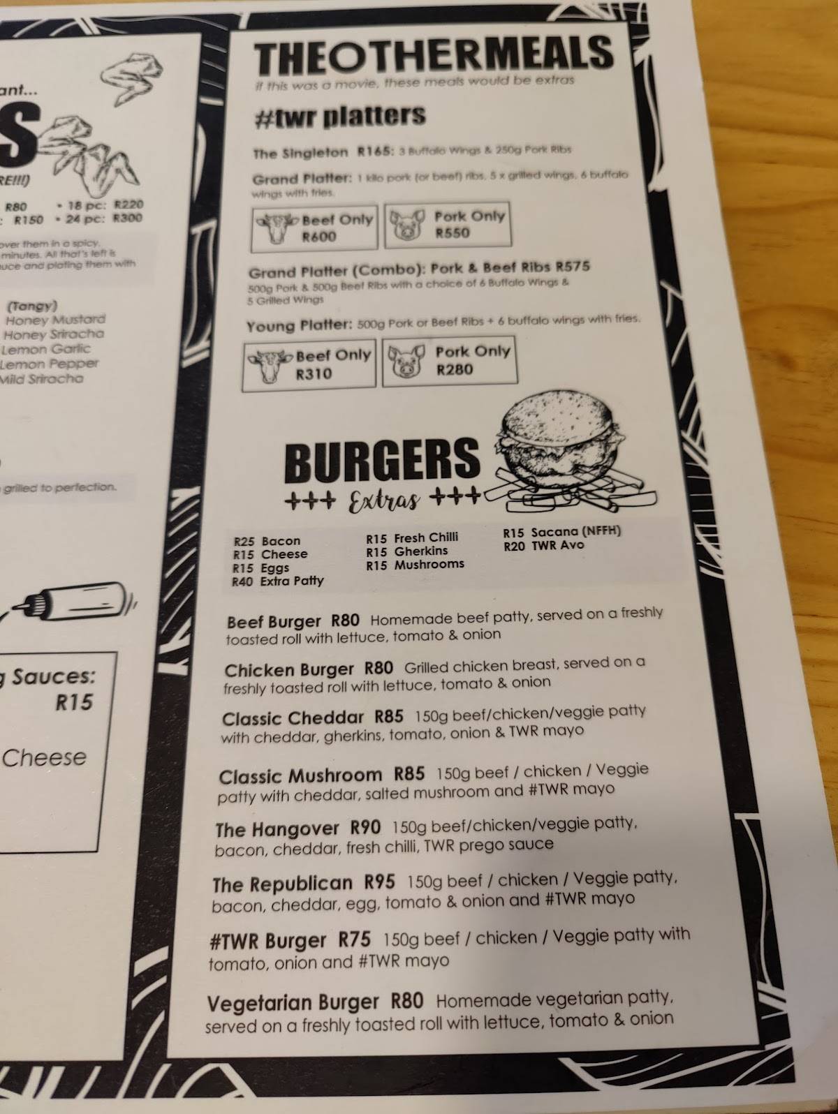 Menu at The Wing Republic - Pretoria, Pretoria