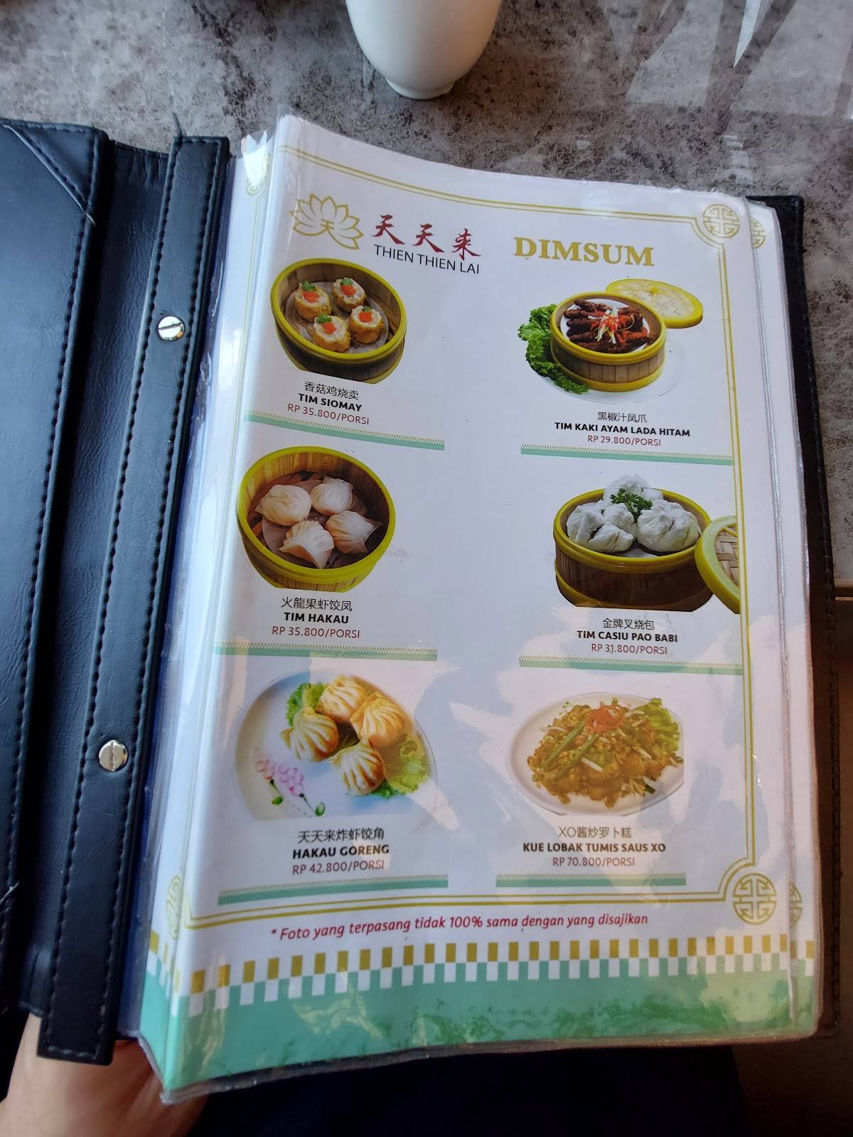 Menu at Thien Thien Lai Chinese Restaurant, Jakarta