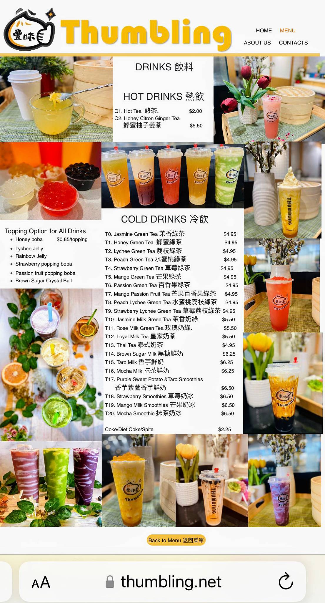 Menu at Thumbling restaurant, West Covina
