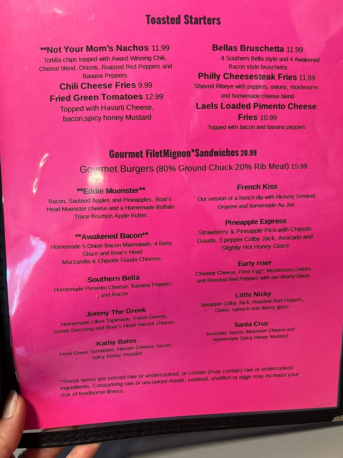 Menu at Toasted restaurant, Calabash